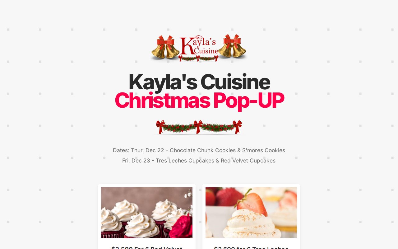 Kayla's Cuisine Christmas Pop Up